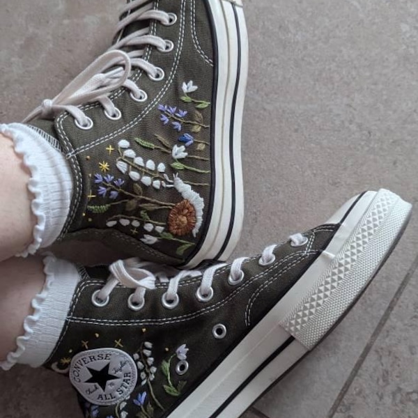 Ghost Garden Embroidered Converse, Custom Converse High Tops, Ghost ...
