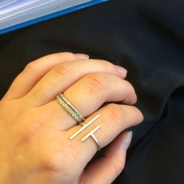 Parallel Bar Ring, Parallel Ring, Long Silver Bar Ring, Sterling Silver ...