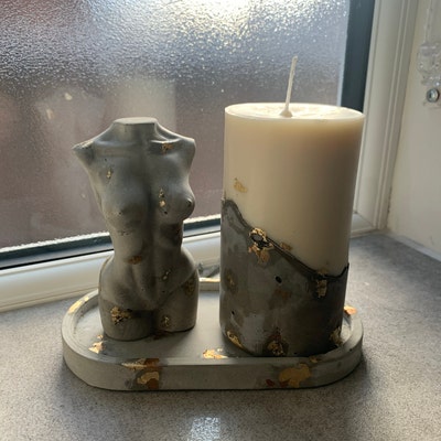 Large Female Torso Goddess Sculpture Gift Set Concrete Candle Concrete ...