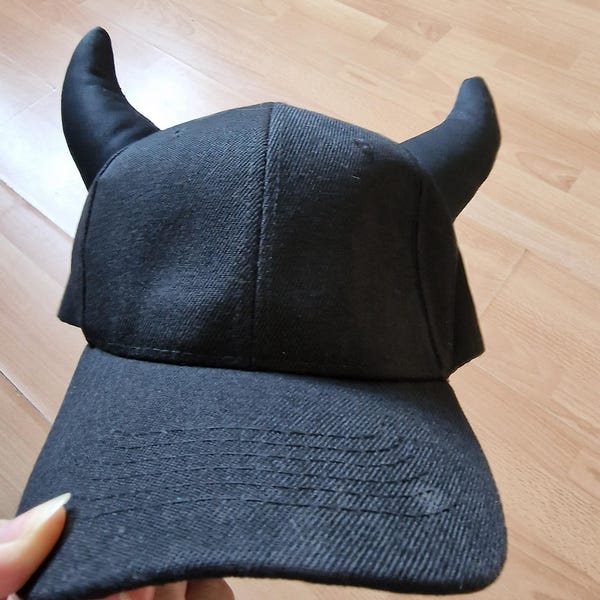 Horned Devil Bonnet Headpiece - 3D Plush Horns - Bow Tie - Black Velvet ...
