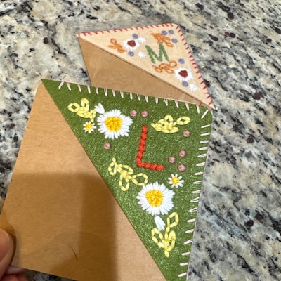 Cute Flower Embroidered Corner Bookmark Shipping From USA Felt Triangle ...