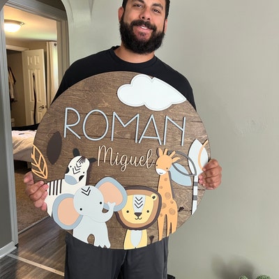 Safari Animal Name Sign, Shiplap Name Sign, Custom Baby Shower Gift ...