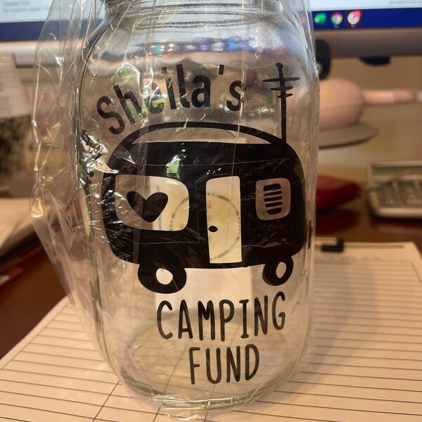Personalized Camper RV Camping Trip Fund Jar, Family Vacation Camping ...