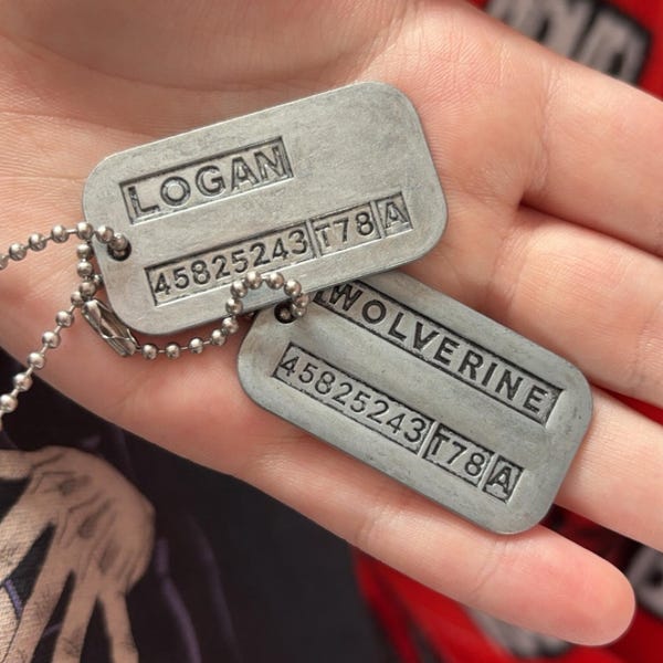 WOLVERINE LOGAN Brushed Steel Double Dog Tags Pendant Necklace - Ball ...
