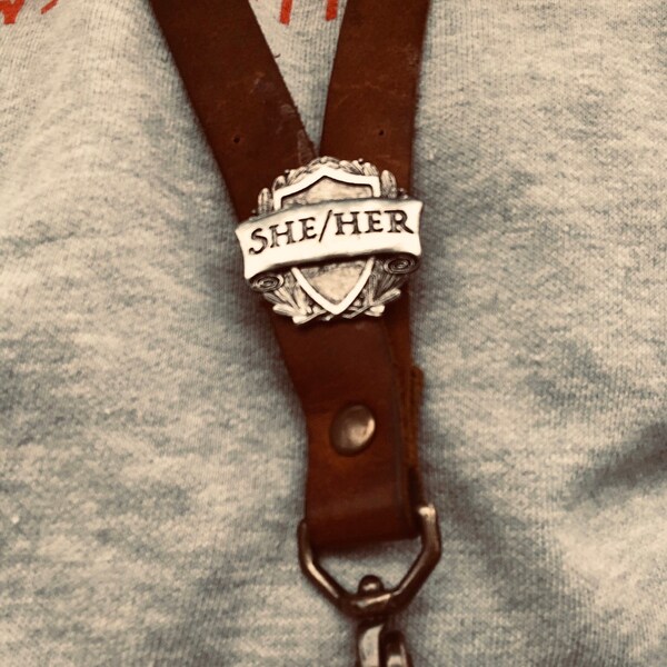 She / Her Pronoun Badge Pride Pronoun Pin Handcrafted Pewter ...