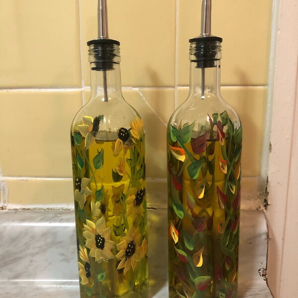 16oz Glass Oil & Vinegar Bottles for Kitchen, Available as SET With ...