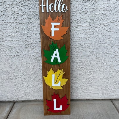 Hello Fall Leaves Vertical Sign, DIGITAL Download, Porch Sign Svg ...