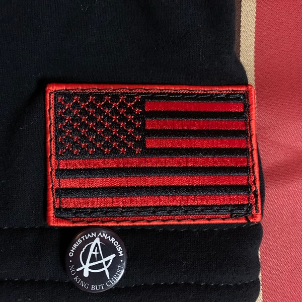 AMERICAN FLAG PATCH Black and Red Embroidered Iron-on Applique - Etsy