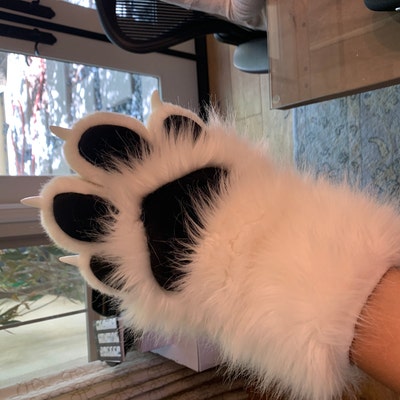 White Cat Paws, Black Pad Paws, Puffy Fursuit Paw, Cosplay Gloves, Cat ...