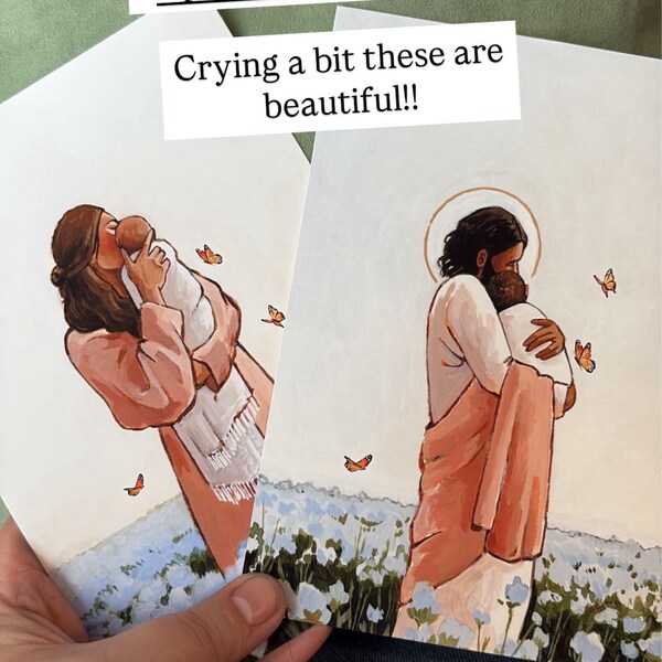 Among the Forget Me Nots- Jesus Holding Angel Baby Art Print, Pregnancy ...