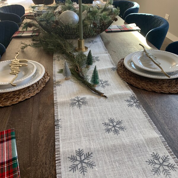 Christmas Burlap Table Runner, Christmas Silver Snowflake Runner ...