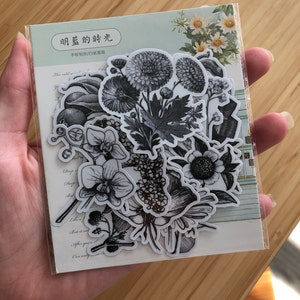 Black White Botanical Floral Stickers Set/ Cute Flowers - Etsy