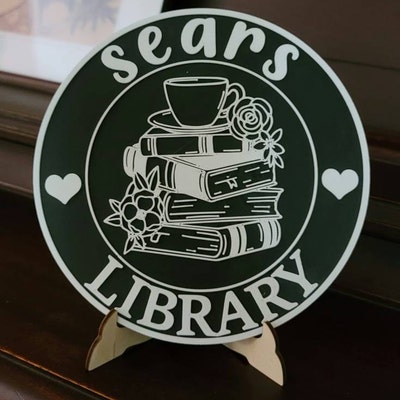 Personalized Laser Engraved Birch Wood Library Street Sign Bookshelf ...