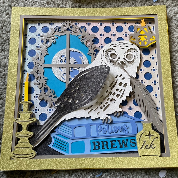 3d Owl Potion Books Shadow Box Svg, 3d Mystical Svg, Magic Svg, 3d ...