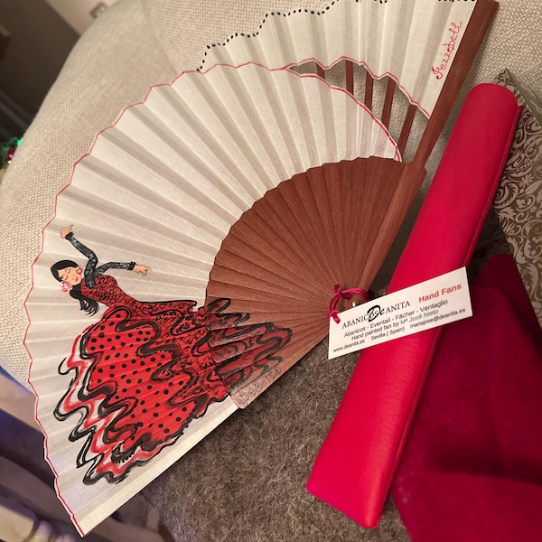 Spain Fan, Hand Painted Fan, Flamenco Fan, Wood Fan, Folding Fan "duo ...