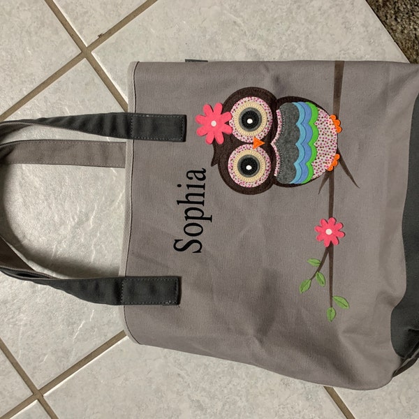 Gray Medium Owl Tote Bag | Personalized Tote| Teacher Gift| Flower Girl ...