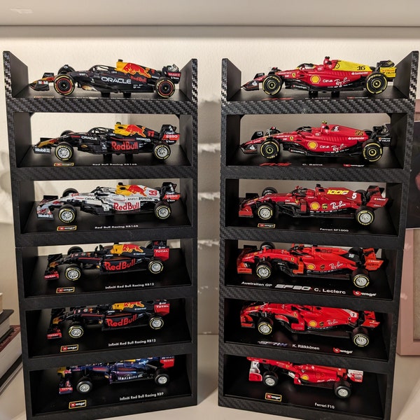 V2 6 Car Tilted Bburago 1:43 1/43 F1 Formula 1 Race Car Display Stand W ...