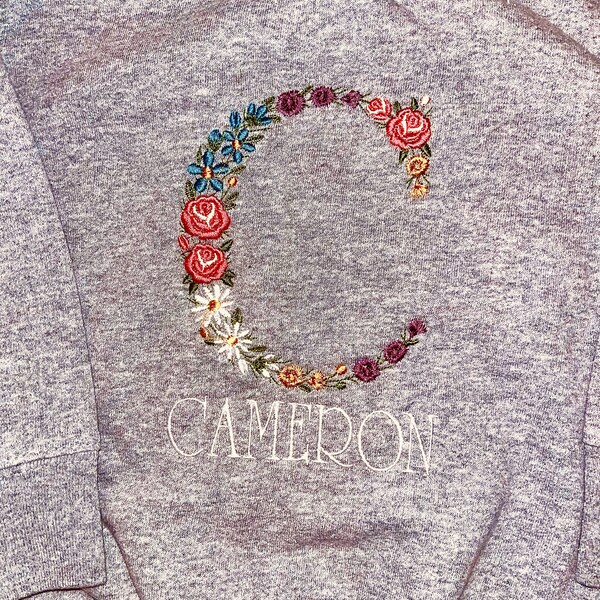 Machine Embroidery LETTER C Uppercase 15cm/6"tall Dainty Floral Font ...