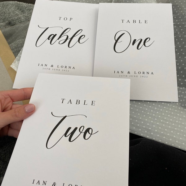 Personalised Printed Wedding Table Numbers | Cardstock Table Numbers ...