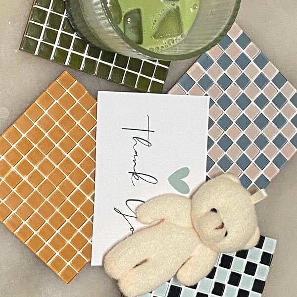 Handmade Square Glass Tile Coaster Set: Colorful Drink Coasters - Etsy
