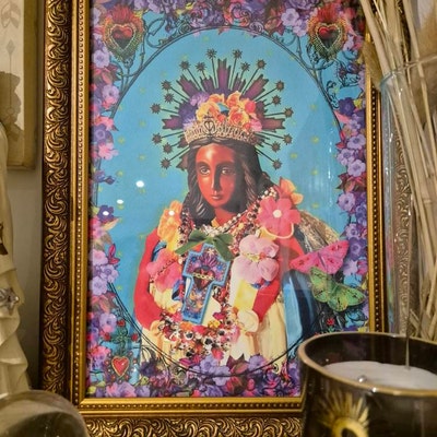 Frida Flowers Poster Mexican Artist F. Kahlo in Buddha Mode With ...
