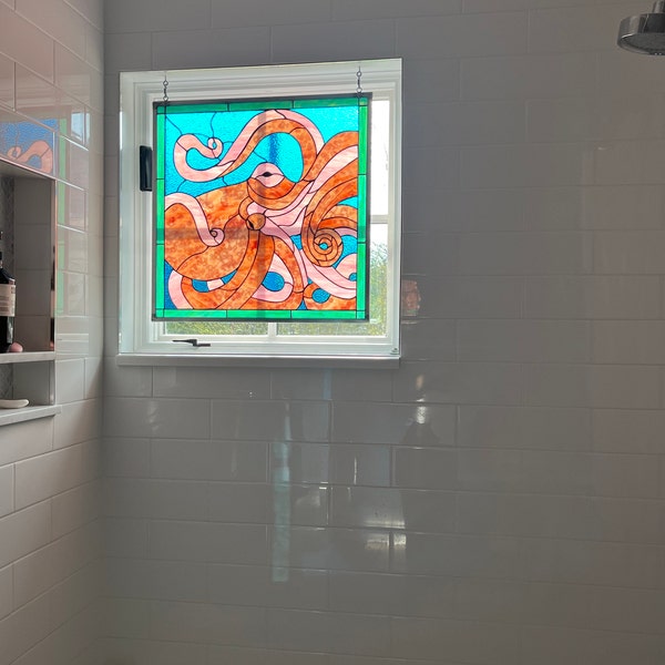 Octopus Stained Glass Window Panel Hangings - Leaded Glass, Sea ...