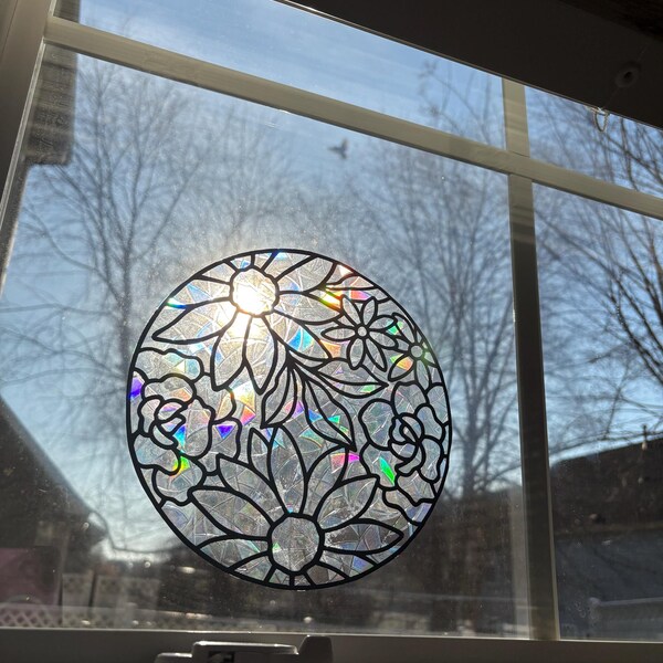Holographic Moon & Stars Removable Window Decal | Stained Glass Effect ...