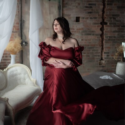 Full Sleeves Flying Dress for Photoshoot Satin Flying Dress Long Train ...