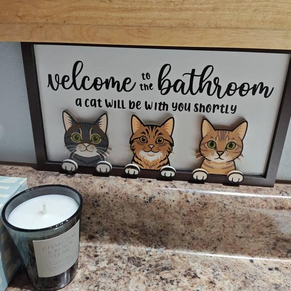 Whimsical Cat Bathroom Sign, Cat Lover, Wall Art, Handmade, Humorous ...