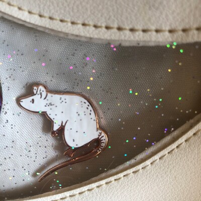 Curious White Rat Rose Gold Enamel Pin - Etsy