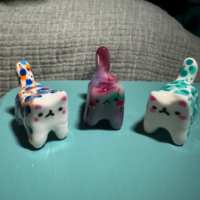 Handmade Painted Cute Quirky Clay Kitty Cat Figurine / Kitkats for Your ...