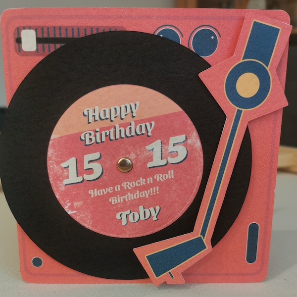 Personalised Record Player Birthday Card, Custom Birthday Card, Musical ...