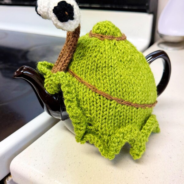 Knitted Yellow Snail Tea Cosy With Frilly Bottom. 6 Cup and 2 Cup Sizes ...