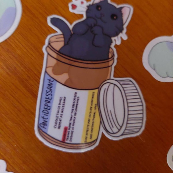 Cute Cat Antidepressant Vinyl Sticker, Vinyl Decal Sticker for Laptops ...