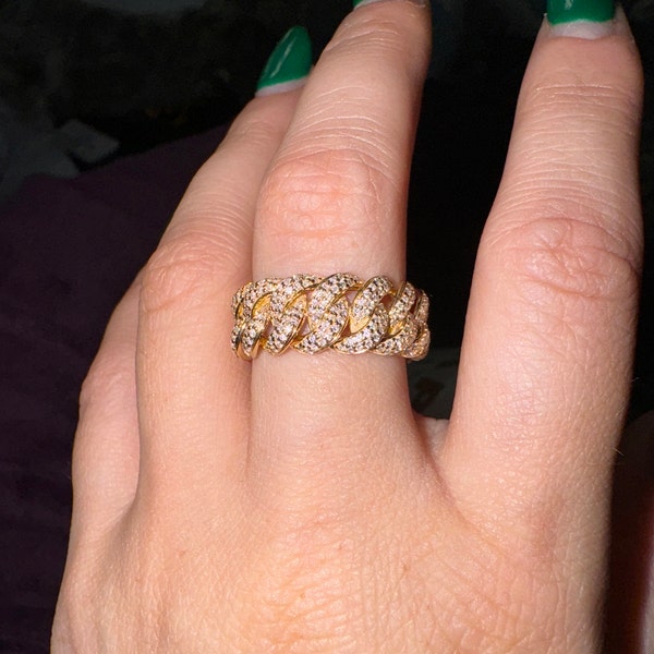 1.25 Ct Women's Diamond Cuban Ring / 14k Solid Gold Bold Cuban Link ...