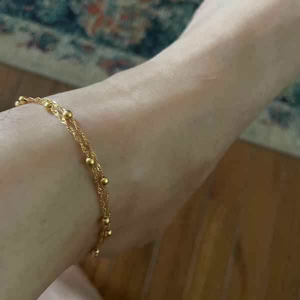 Duo Bead Chain Anklet • Delicate Anklet • Fine Beaded Chain Anklet ...
