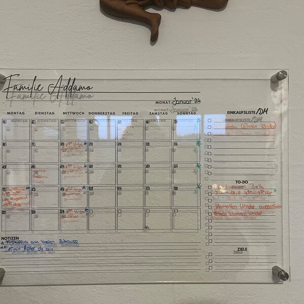 Wochenplaner aus Acrylglas in A3, Wochenplan für die Wand, Acryl Planer ...
