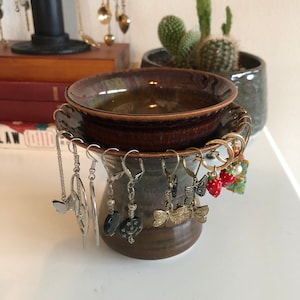 Ceramic Earring Holder With Dish in Waterfall Brown, Pottery Jewelry ...