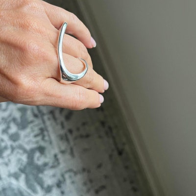 Funky Two Finger Ring, Irregular Sterling Silver Ring, Adjustable ...