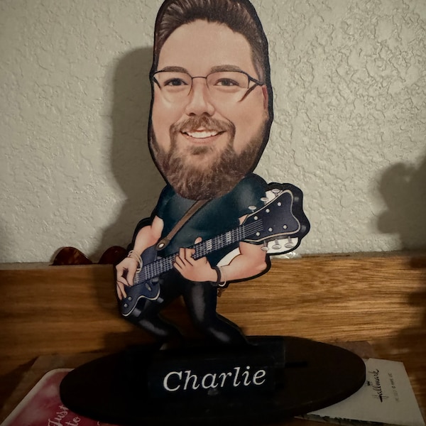 Personalized 3D Wooden Cartooned Guitarist Figurine Trinket, Custom ...