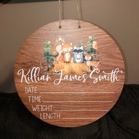 Woodland Birth Stat Sign Round Wood Birth Stat Sign Woodland - Etsy