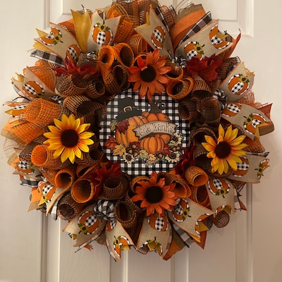 8 Round Fall Wreath Sign, Fall Wreath Sign, Sunflower Wreath Sign ...