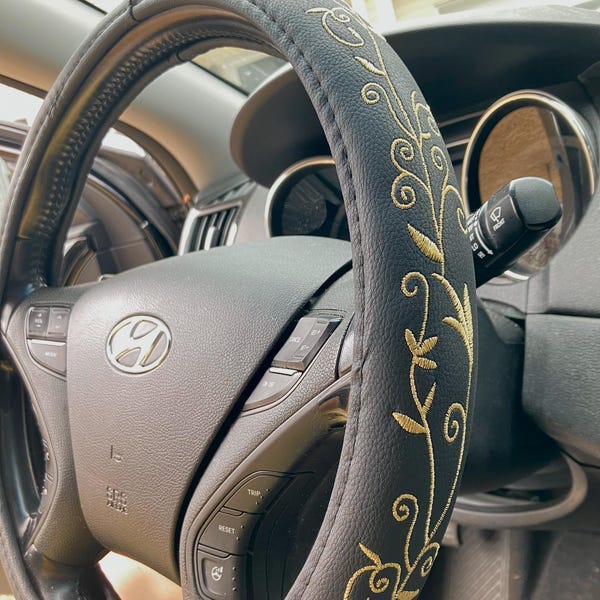 Gold Flower&bee Steering Wheel Cover, Embroidered Car Accessories ...