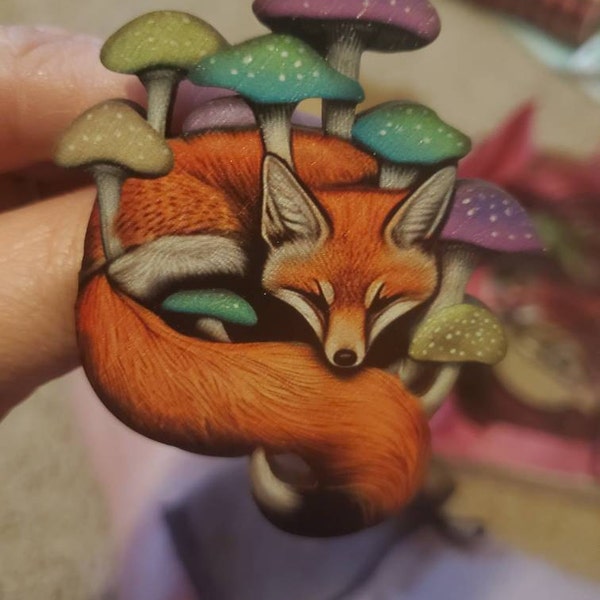 Whimsical Wooden Brooch Pin "foxy & Fungi" Gift Lasercut Jewelry Red ...