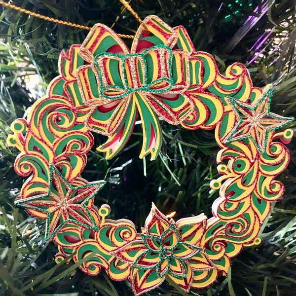 Christmas Wreath 3D Zentangle Svg Files, Multilayer Panel for Laser ...