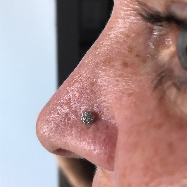 14k Solid Gold Nose Stud, Solid Gold Nose Ring, Flower Nose Stud, White ...