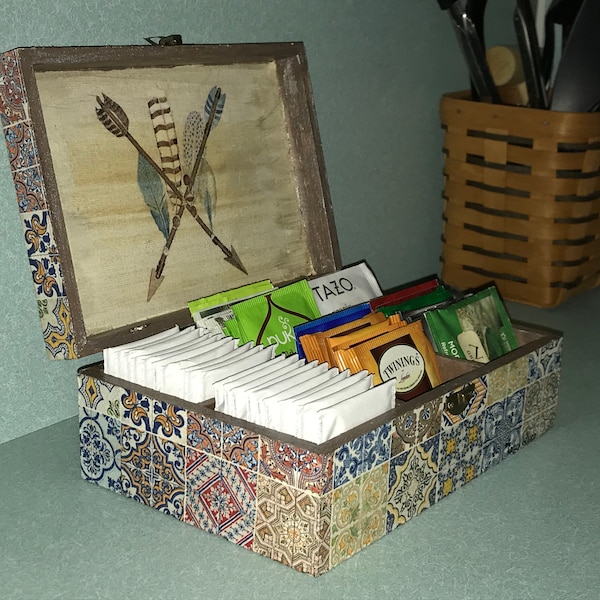 Feathers and Spanish Tiles Decoupage Tea Box. Great Gift Ideas. Dream ...