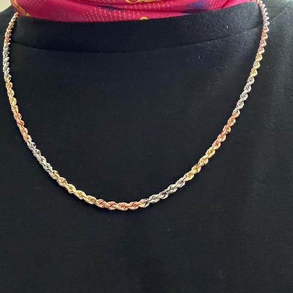 14k Tri-color Solid Gold Rope Chain Diamond Cut Italian Necklace 16"-30 ...