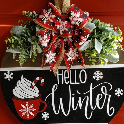 Winter Front Door Decor Hello Winter Snowflake Winter Door Hanger ...