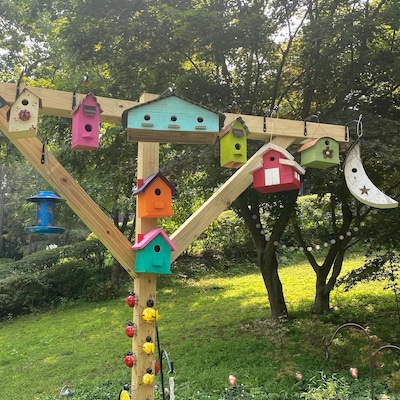 Rustic Amish Handmade Birdhouse, Outdoor Decor, Post Birdhouse ...